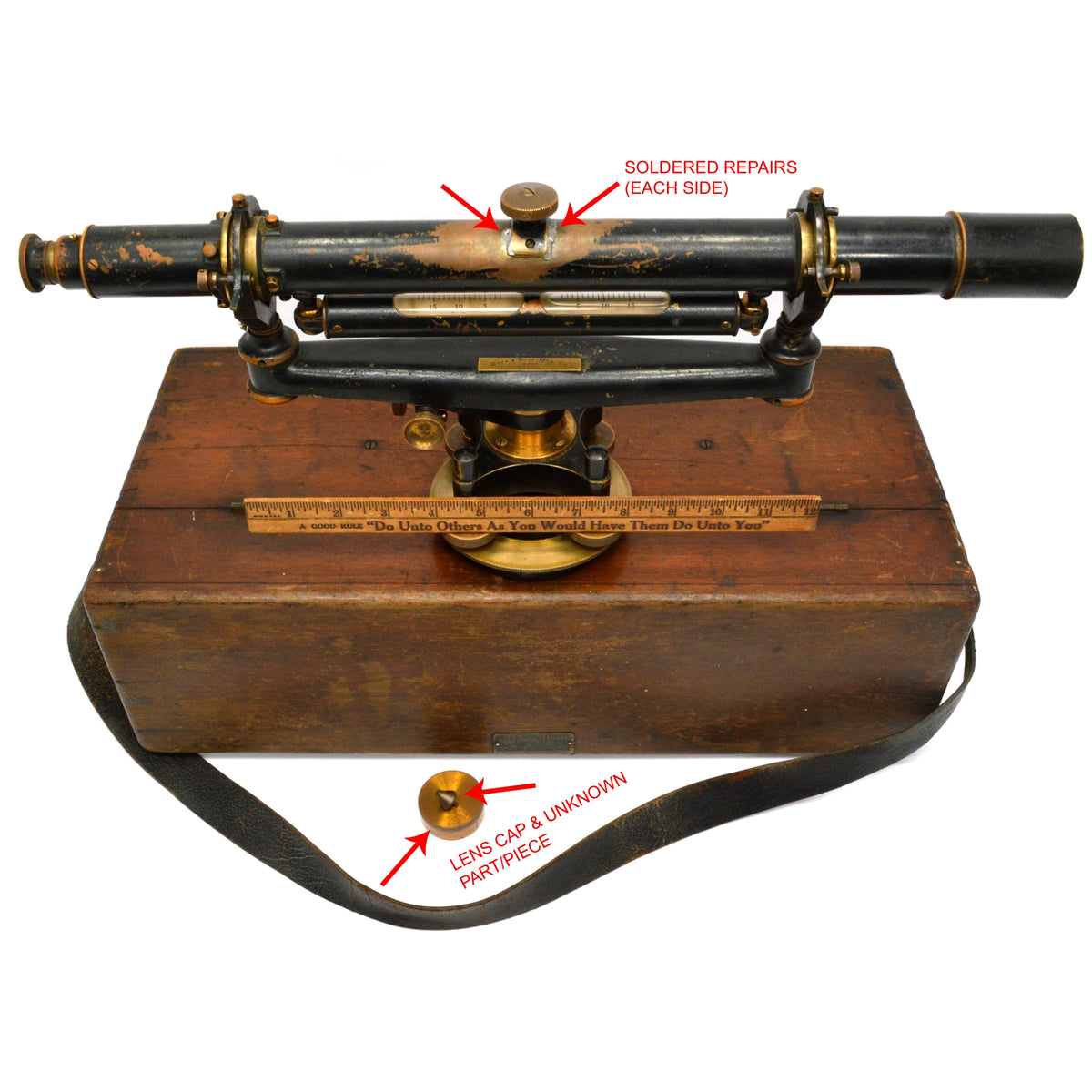 Antique "ENGINEERS' 18 INCH WYE LEVEL" by BUFF & BUFF CO in DOVETAIL B ...