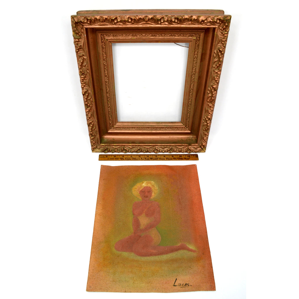 Antique ORIGINAL RISQUE ART "LUCAS" PAINTING Wallpaper Canvas TOPLESS ...