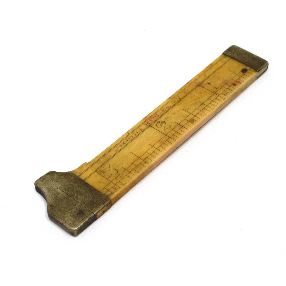 Antique TINY 3.5" BUTTON CALIPER RULE by "SCOVILL MFG. CO." Bone & Ger ...