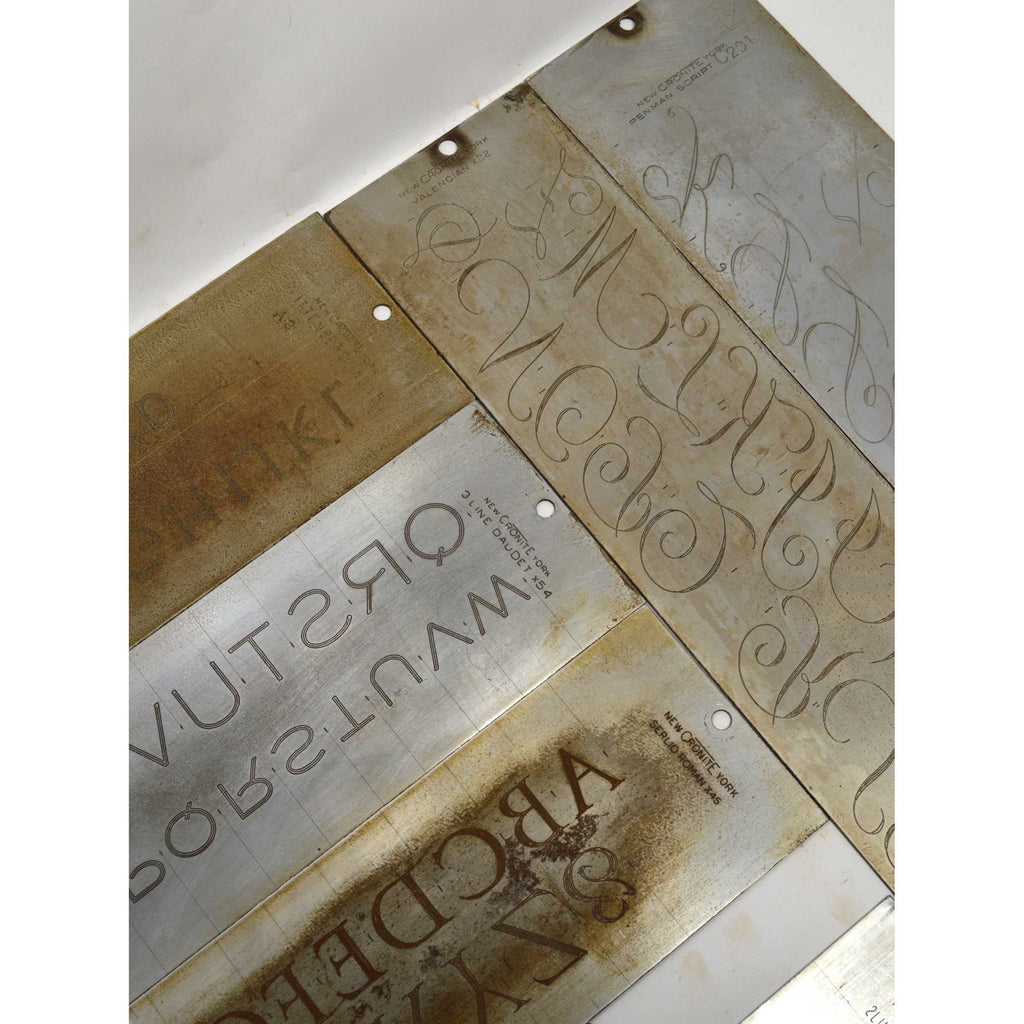 Antique CRONITE ENGRAVING FONT PLATE Lot of 10; ENGRAVER / PANTOGRAPH ...