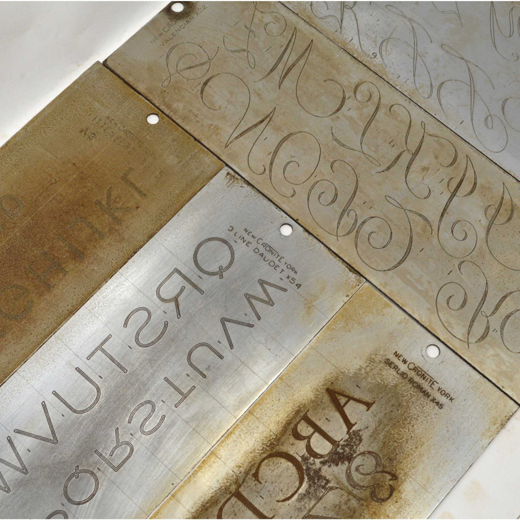 Antique CRONITE ENGRAVING FONT PLATE Lot of 10; ENGRAVER / PANTOGRAPH ...