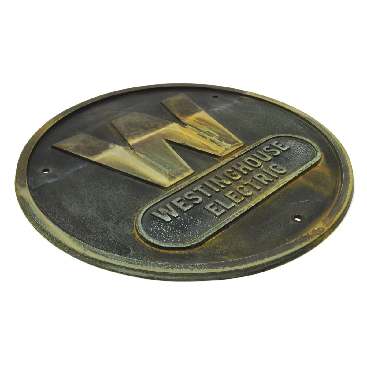 Antique "WESTINGHOUSE ELECTRIC" Solid BRASS/BRONZE SIGN 12" dia "W" PL ...