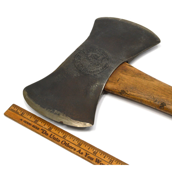 Vintage "CAYUGA" DOUBLE BIT AXE by BARKER ROSE & KIMBALL Peeling EMBOS ...