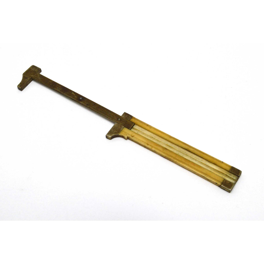Antique TINY 3.5" BUTTON CALIPER RULE by "SCOVILL MFG. CO." Bone & Ger ...