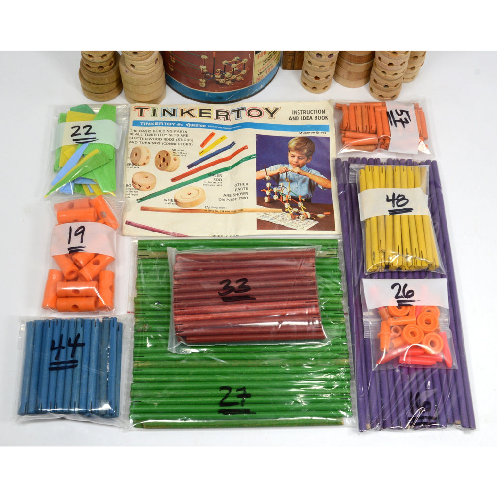 Vintage TINKER TOYS "GIANT ENGINEER" Set #155 in ORIGINAL TUBE w/ Inst ...