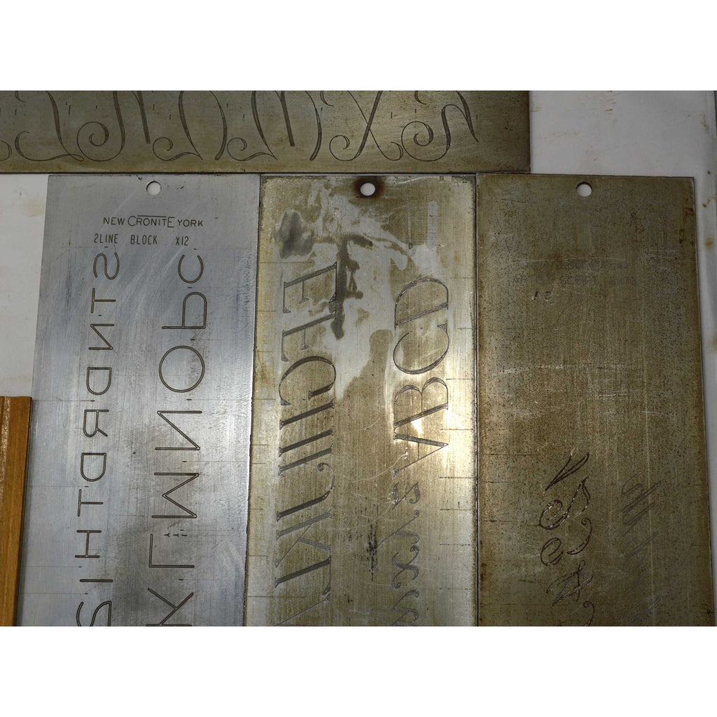 Antique CRONITE ENGRAVING FONT PLATE Lot of 10; ENGRAVER / PANTOGRAPH ...