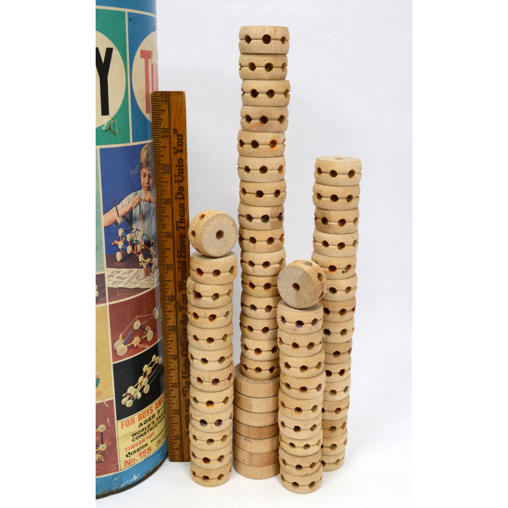 Vintage TINKER TOYS "GIANT ENGINEER" Set #155 in ORIGINAL TUBE w/ Inst ...