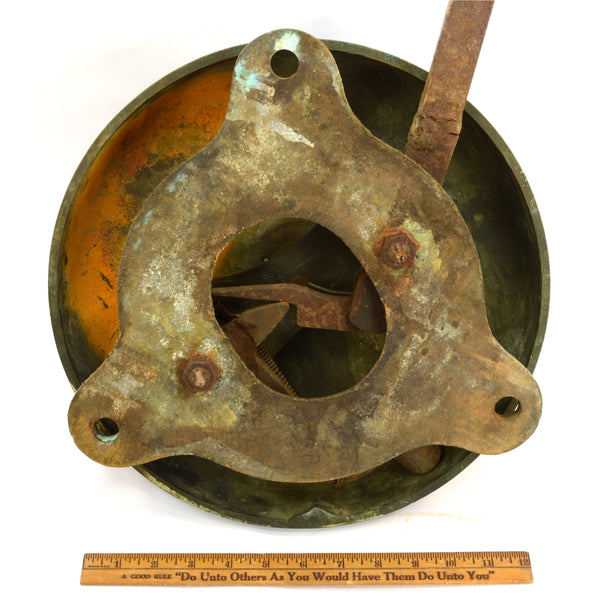 Vintage BOXING RING BELL Huge, 13" BRASS & IRON Wood Mounted *NEEDS NE ...