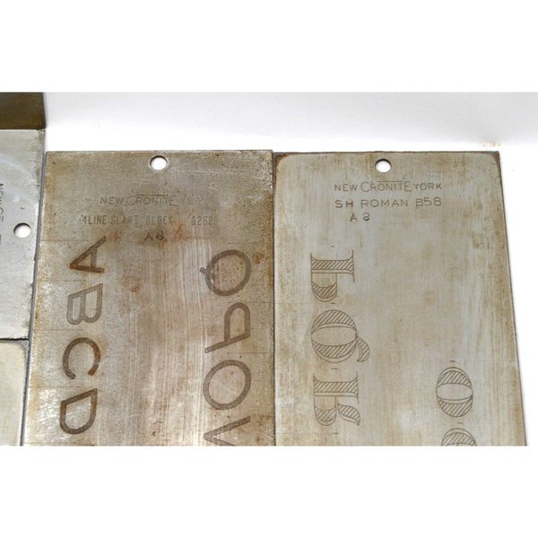 Antique "CRONITE" ENGRAVING FONT PLATE Lot of 11 Plates for ENGRAVER/P ...