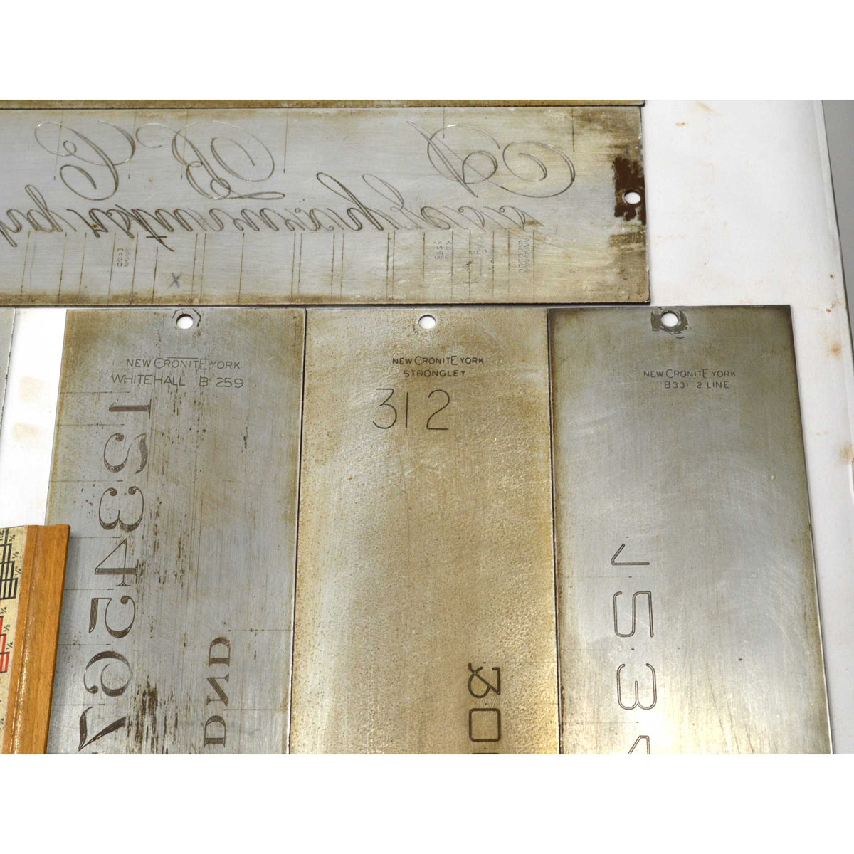 Antique "CRONITE" ENGRAVING FONT PLATE Lot of 10 Plates for ENGRAVER/P ...