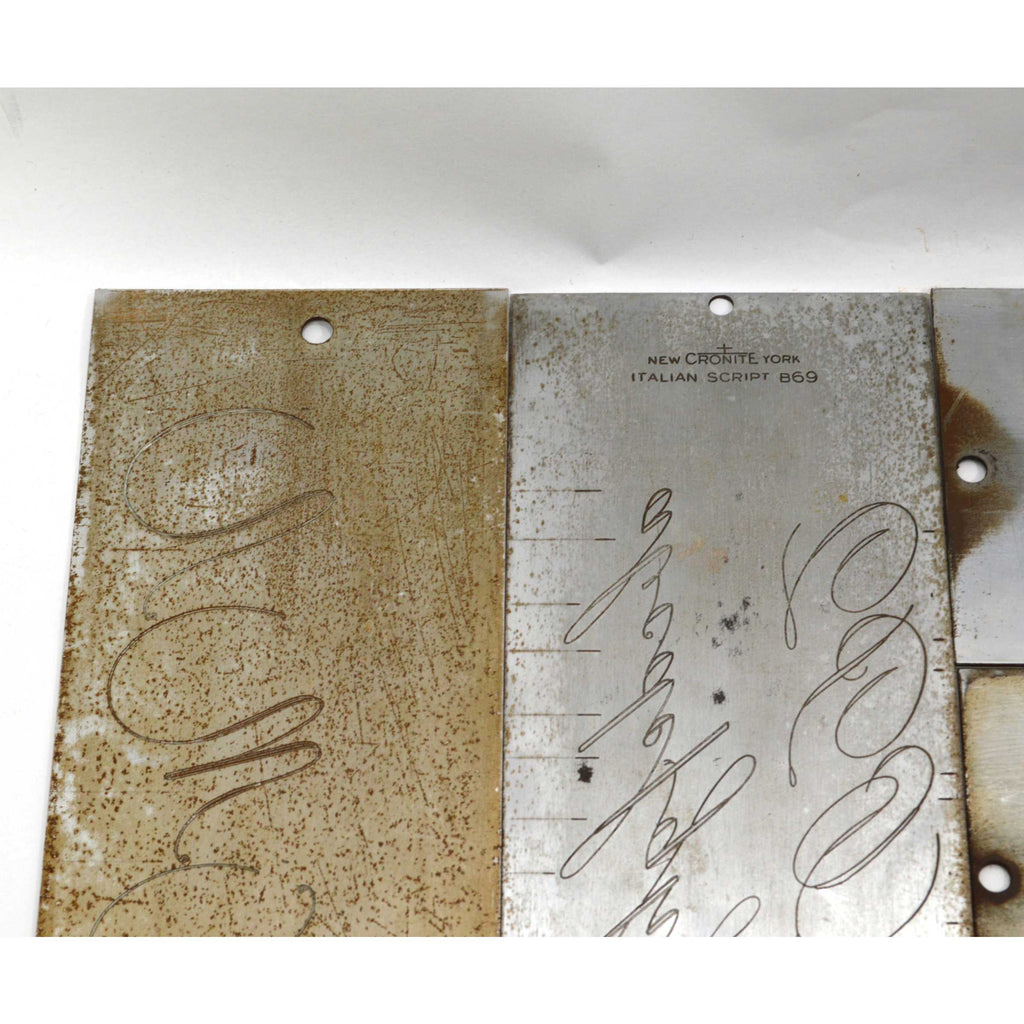 Antique "CRONITE" ENGRAVING FONT PLATE Lot of 10 Plates for ENGRAVER/P ...