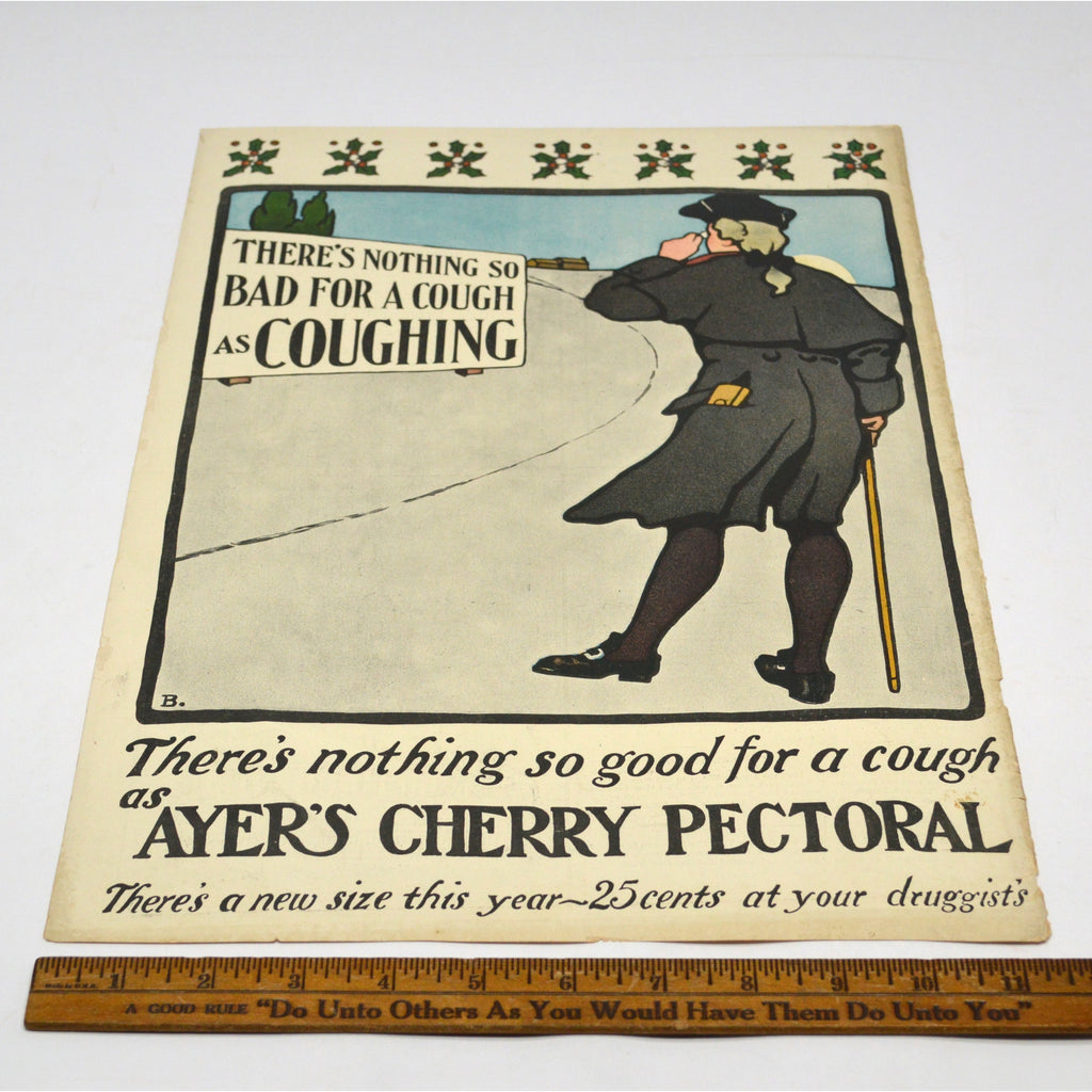 Antique FULL PAGE COLOR PRINT AD 11x16 Advertising "AYER'S CHERRY PECT ...