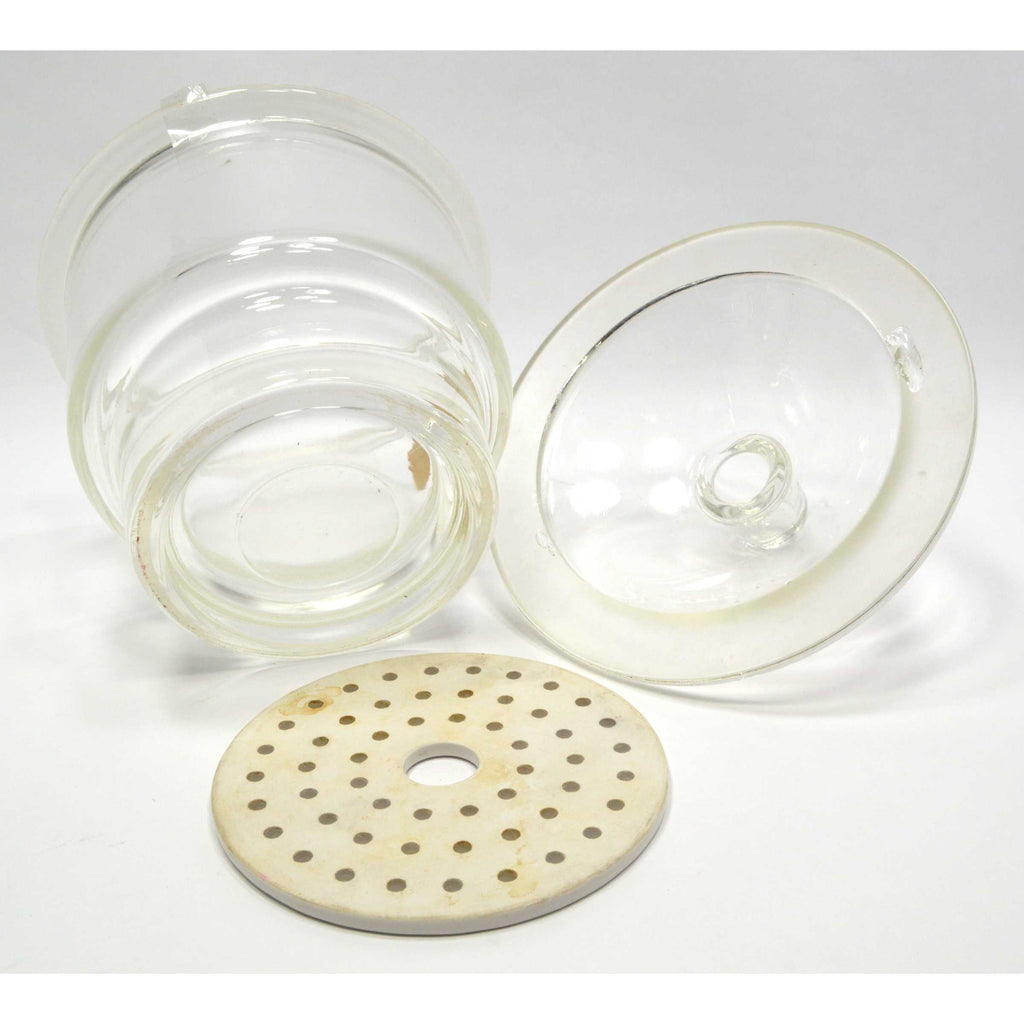 Biology "PYREX" LAB GLASS DESICCATOR w/ LID & PORCELAIN PLATE INSERT ...