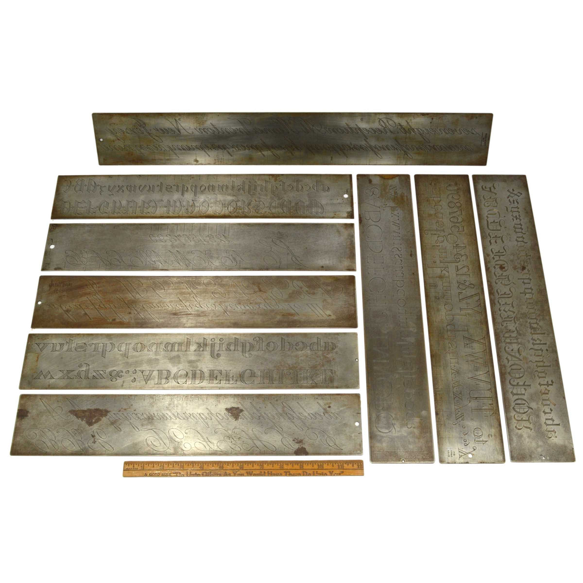 Antique "CRONITE" ENGRAVING FONT PLATE Lot of 9 Plates for ENGRAVER ...