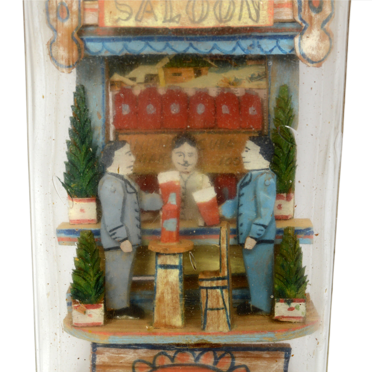 Antique UNSIGNED CARL WORNER Whimsy FOLK ART SALOON IN A BOTTLE Hidden ...