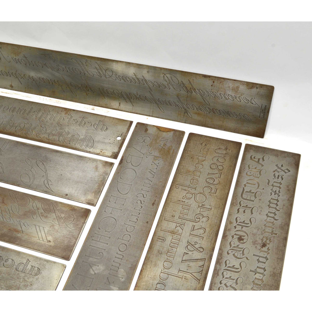 Antique "CRONITE" ENGRAVING FONT PLATE Lot of 9 Plates for ENGRAVER ...