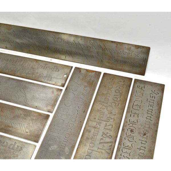 Antique "CRONITE" ENGRAVING FONT PLATE Lot of 9 Plates for ENGRAVER ...