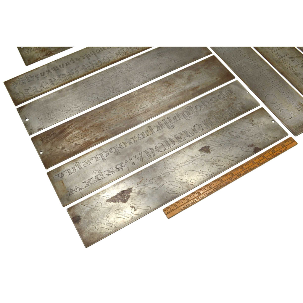 Antique "CRONITE" ENGRAVING FONT PLATE Lot of 9 Plates for ENGRAVER ...