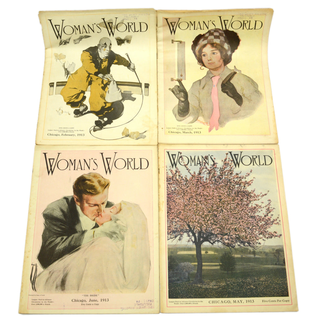 Antique "WOMAN'S WORLD" BACK-ISSUE MAGAZINE Lot; 9 Issues from 1913, w ...