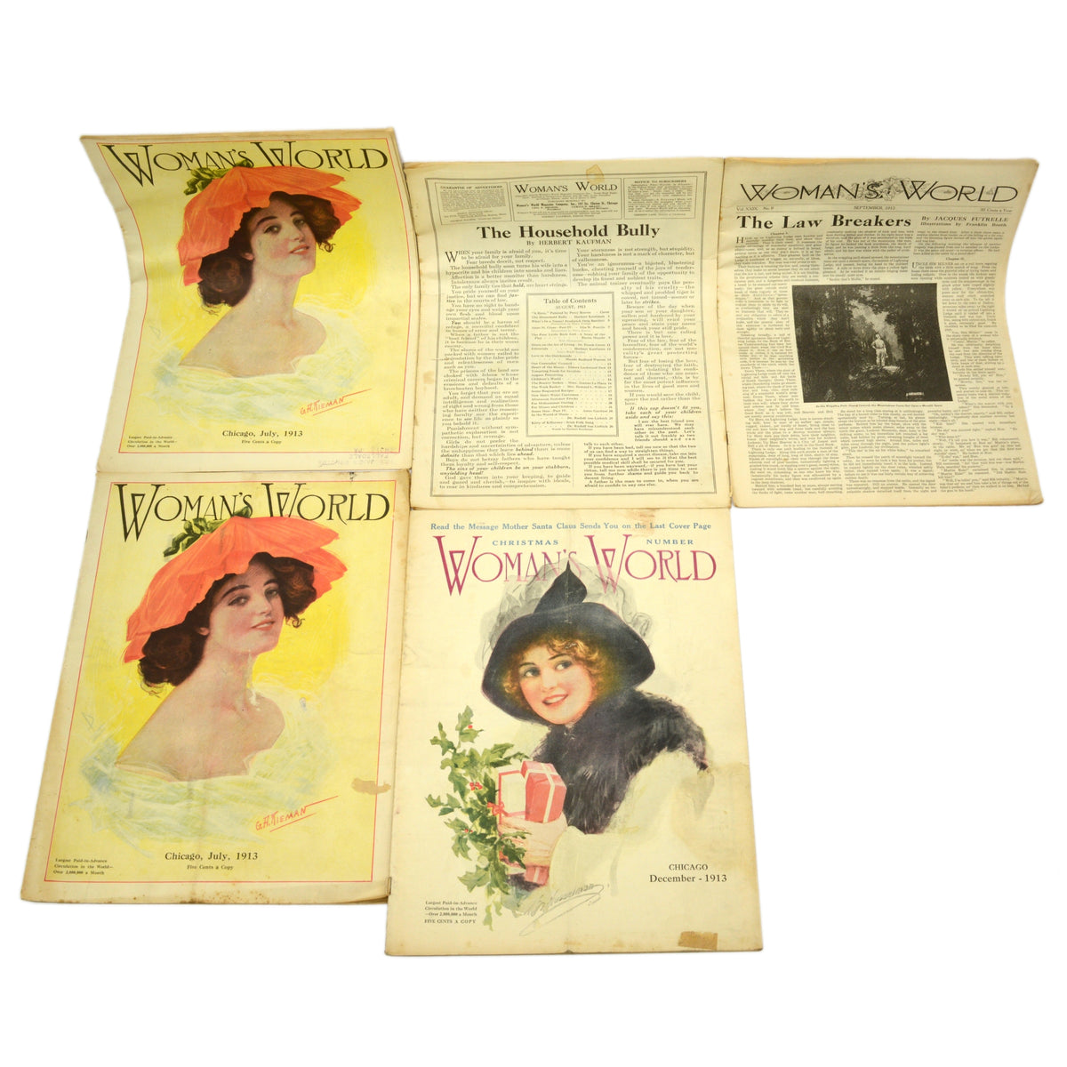 Antique "WOMAN'S WORLD" BACK-ISSUE MAGAZINE Lot; 9 Issues from 1913, w ...