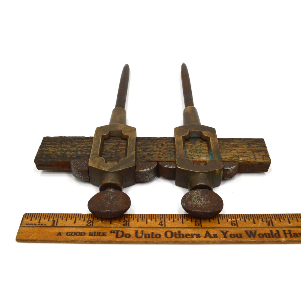 Antique BRASS & GUNMETAL TRAMMEL POINTS Unbranded HARDWOOD BEAM COMPAS ...