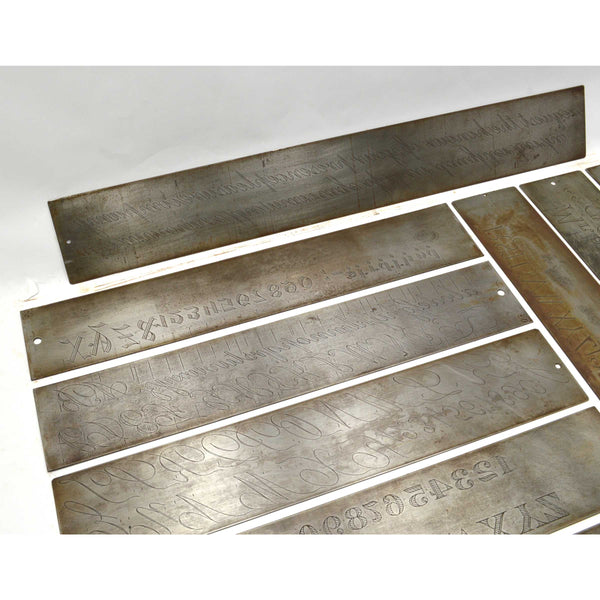 Antique "CRONITE" ENGRAVING FONT PLATE Lot of 9 Plates for ENGRAVER ...