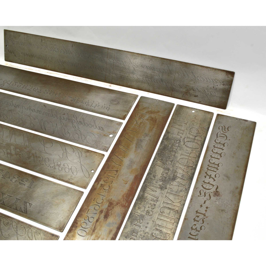 Antique "CRONITE" ENGRAVING FONT PLATE Lot of 9 Plates for ENGRAVER ...