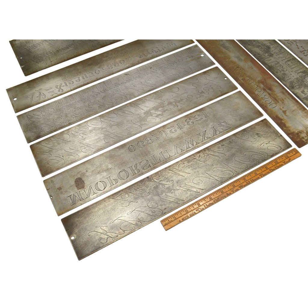 Antique "CRONITE" ENGRAVING FONT PLATE Lot of 9 Plates for ENGRAVER ...