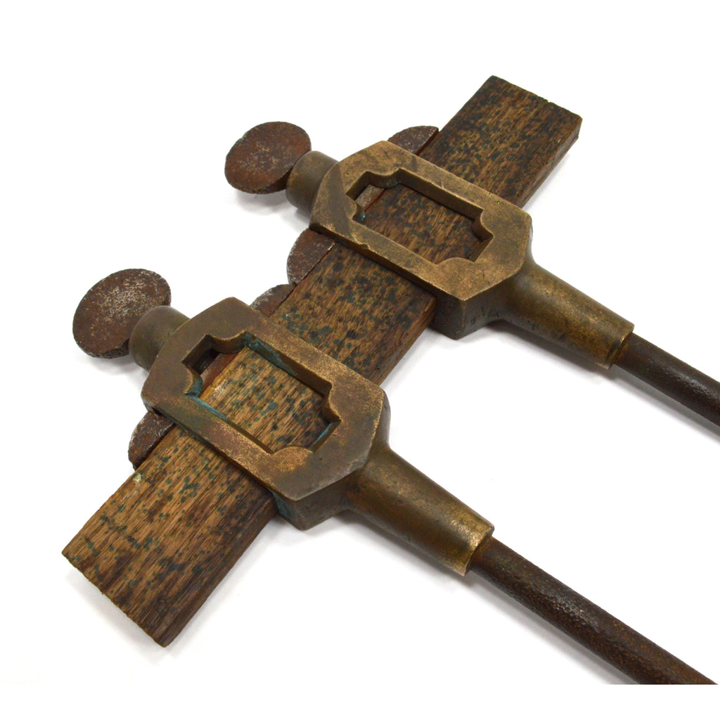 Antique BRASS & GUNMETAL TRAMMEL POINTS Unbranded HARDWOOD BEAM COMPAS ...