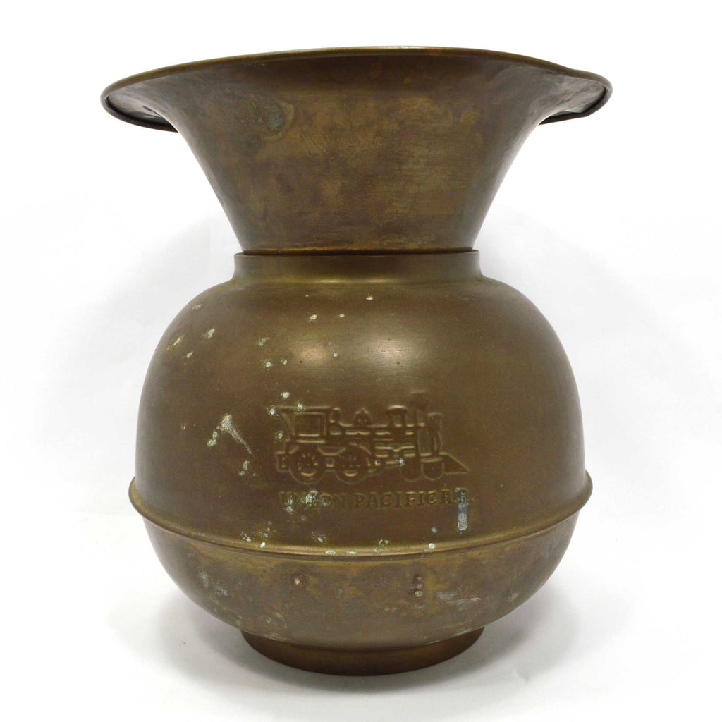 Antique BRASS SPITTOON "UNION PACIFIC R.R." Double-Sided EMBOSSED RAIL ...