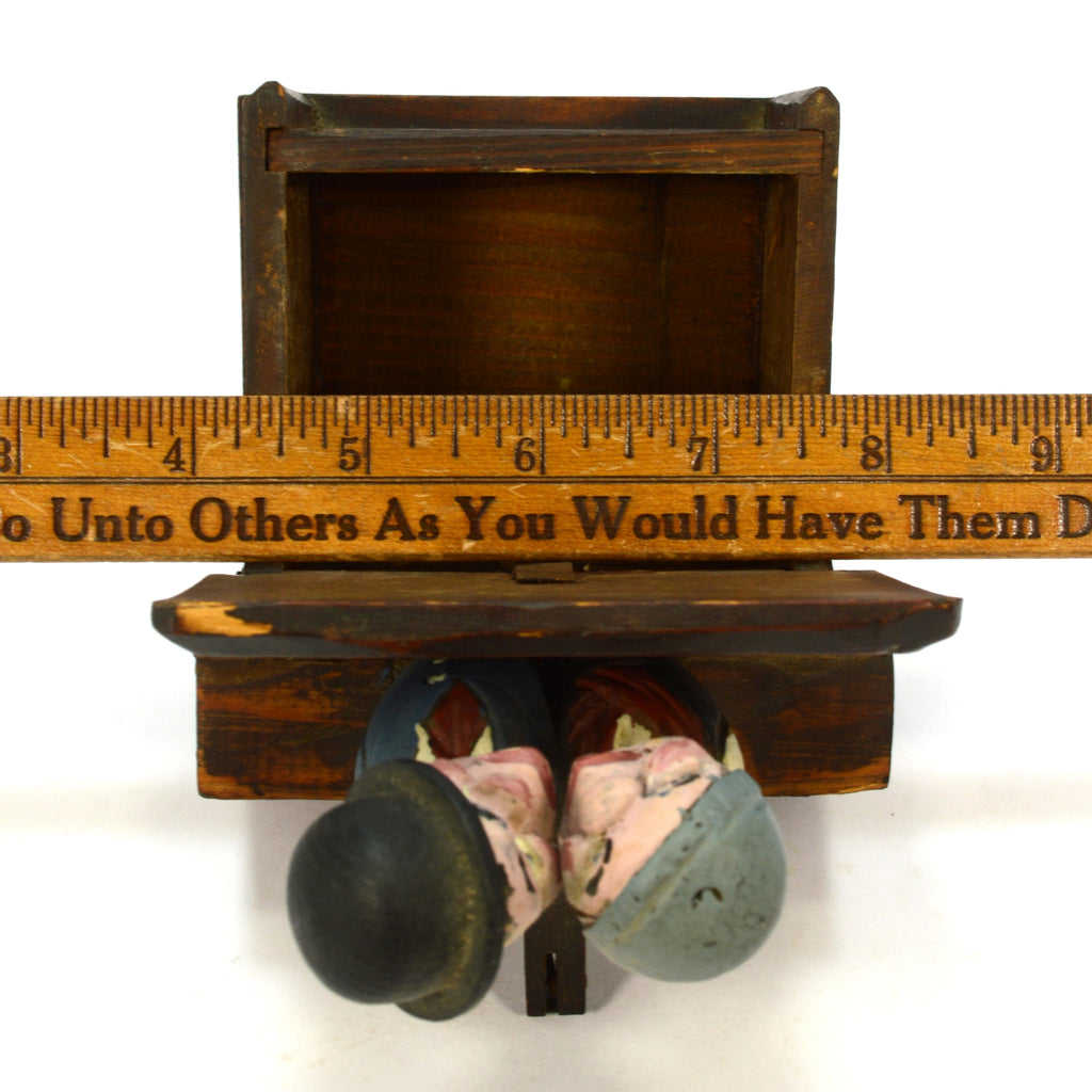 Antique FOLK ART TRINKET BOX Figural Man/Woman MECHANICAL LID/NECK ACT ...