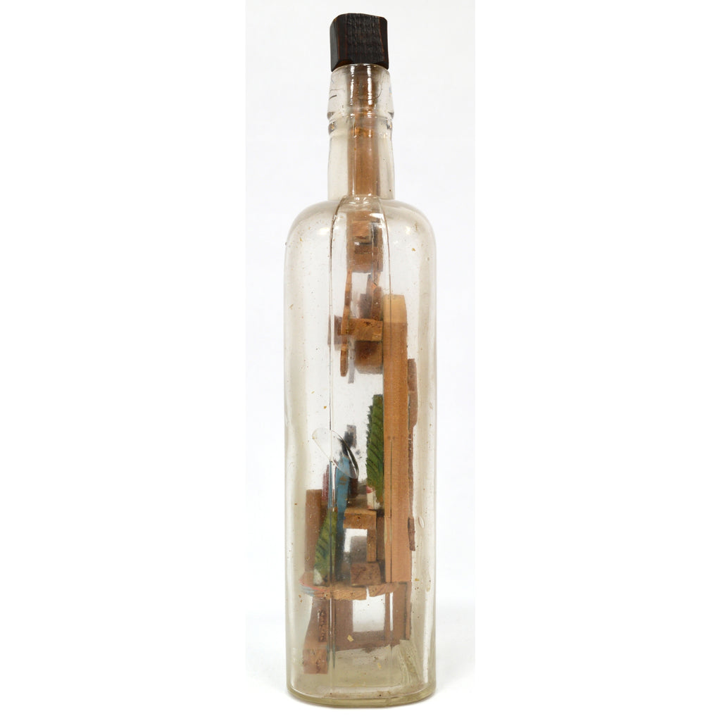 Antique UNSIGNED CARL WORNER Whimsy FOLK ART SALOON IN A BOTTLE Hidden ...