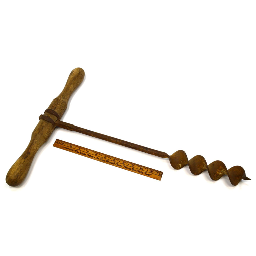 Antique T-HANDLE BEAM AUGER Unbranded LOG BORER w/ 2" Bore PRIMITIVE D ...