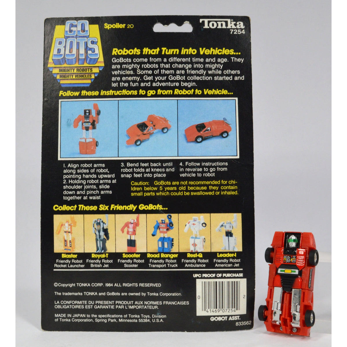 Vintage TONKA GOBOTS "SPOILER" #20 Red Enemy SPORTS CAR w/ ORIGINAL CA ...