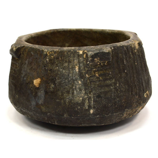 Ancient PRE-COLUMBIAN STEATITE BOWL Black Stone CARVED SOAPSTONE Nubs ...