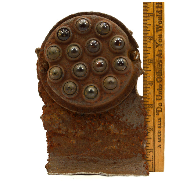 Antique RAILROAD REFLECTOR SIGN Small 5" Marker w/ 14 GLASS MARBLES Ru ...