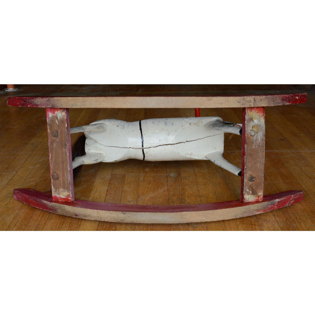 Antique LARGE WOODEN ROCKING HORSE Kid/Child Size 41x15x28 HOMEMADE Ha ...