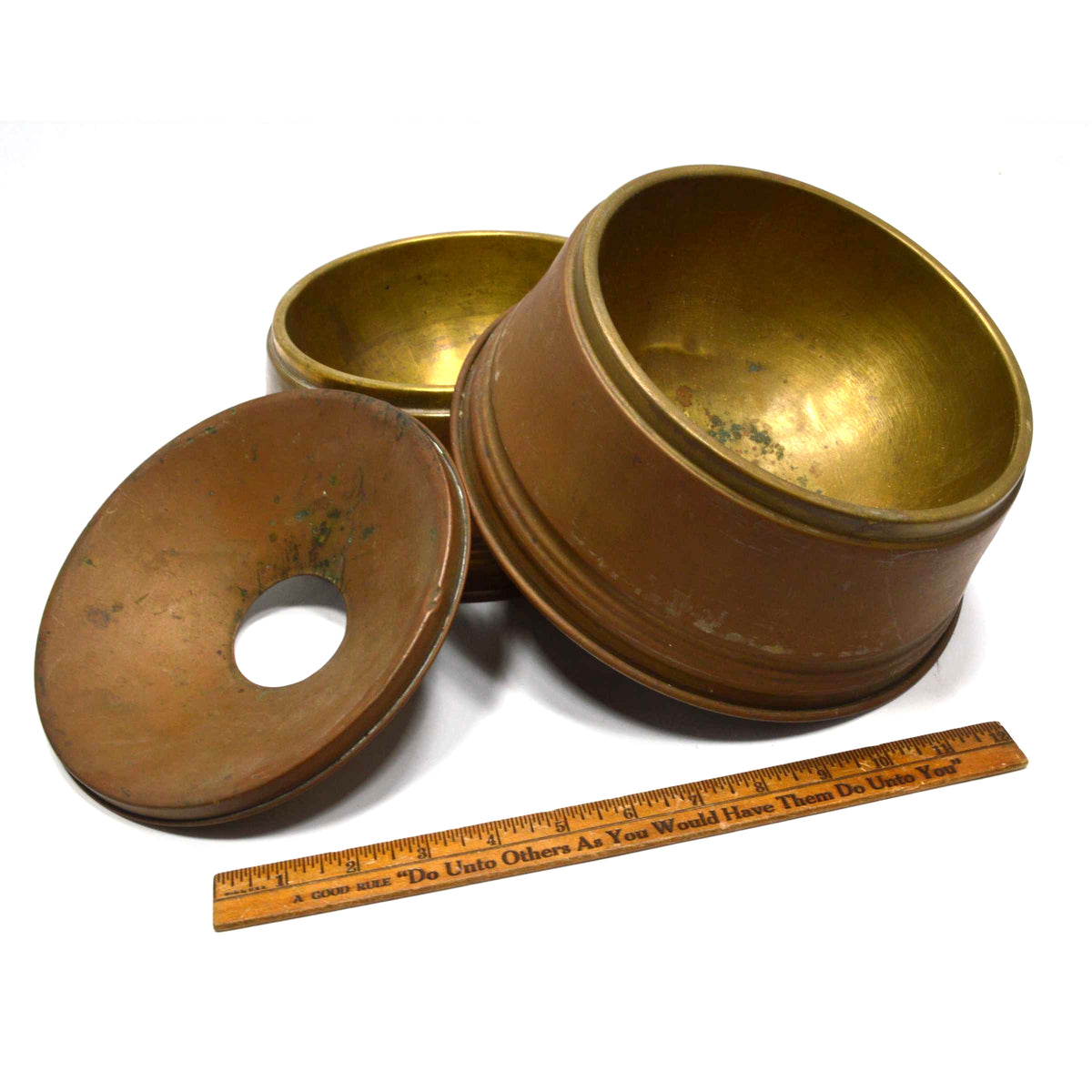 Antique BRASS-LINED COPPER FEED BOWLS & FUNNEL(?) for Dogs / Animals ...