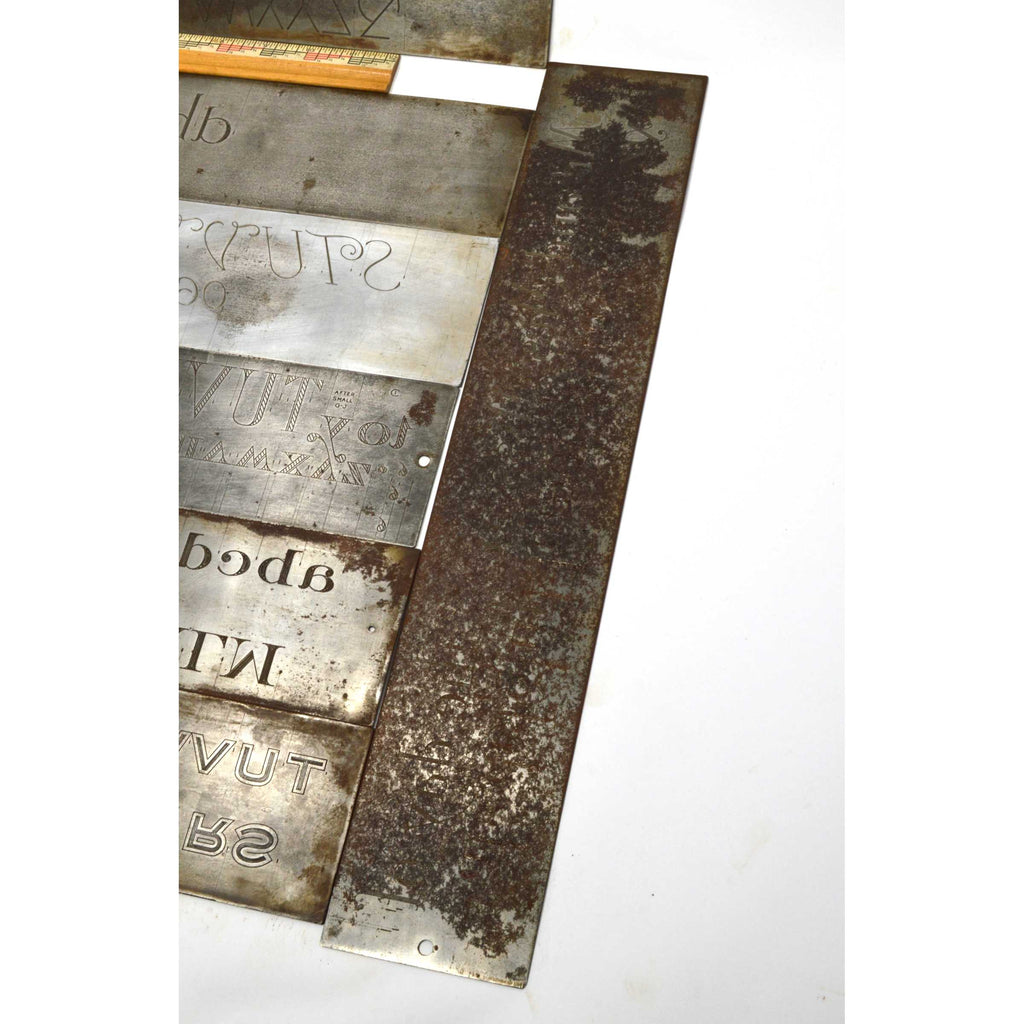 Antique "CRONITE" ENGRAVING FONT PLATE Lot of 8 Plates for ENGRAVER 'P ...