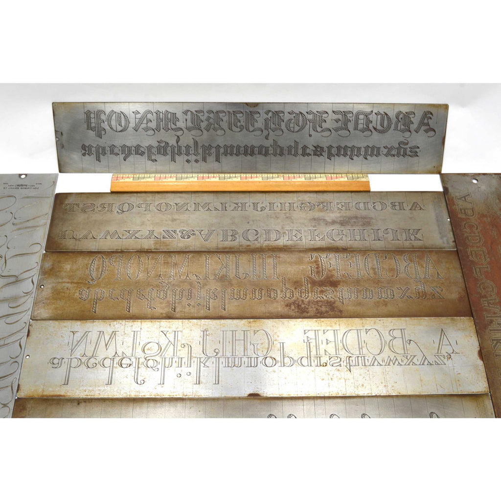 Antique "CRONITE" ENGRAVING FONT PLATE Lot of 9 Plates for ENGRAVER ...
