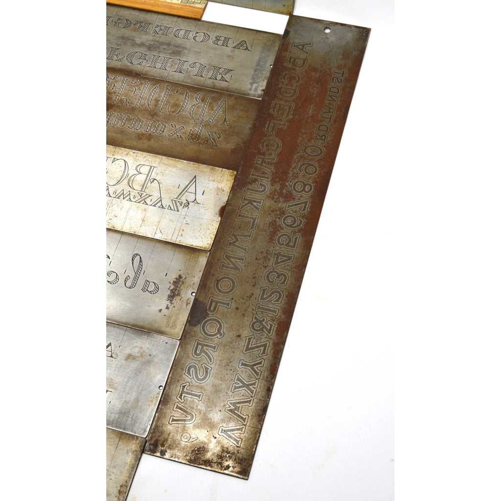 Antique "CRONITE" ENGRAVING FONT PLATE Lot of 9 Plates for ENGRAVER ...