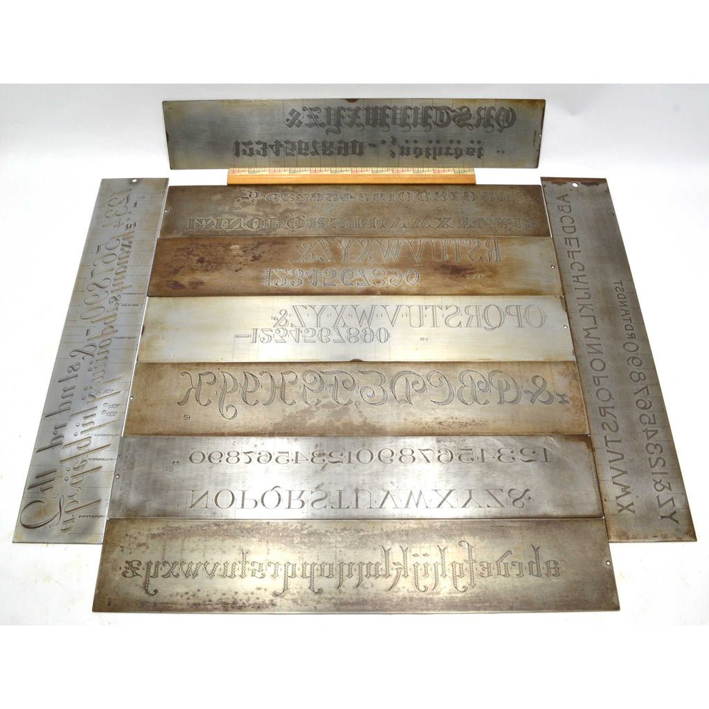 Antique "CRONITE" ENGRAVING FONT PLATE Lot of 9 Plates for ENGRAVER ...
