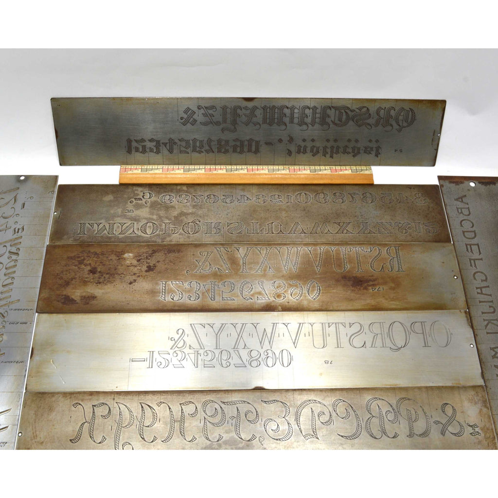 Antique "CRONITE" ENGRAVING FONT PLATE Lot of 9 Plates for ENGRAVER ...