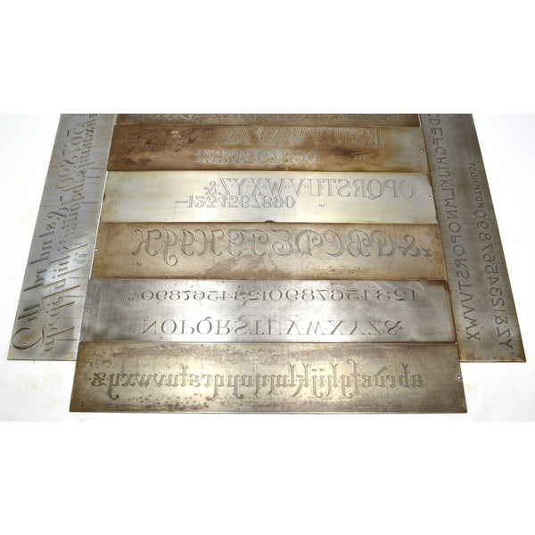 Antique "CRONITE" ENGRAVING FONT PLATE Lot of 9 Plates for ENGRAVER ...