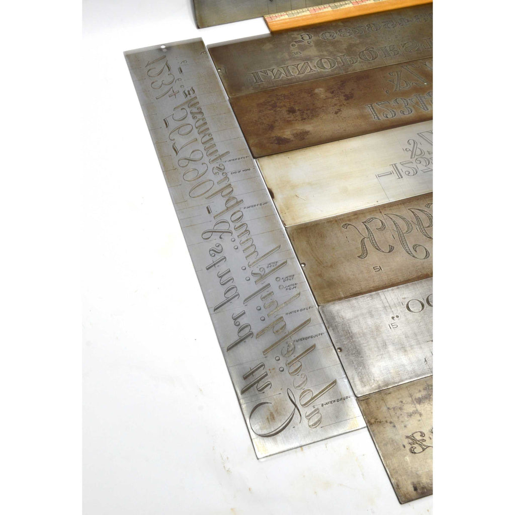 Antique "CRONITE" ENGRAVING FONT PLATE Lot of 9 Plates for ENGRAVER ...