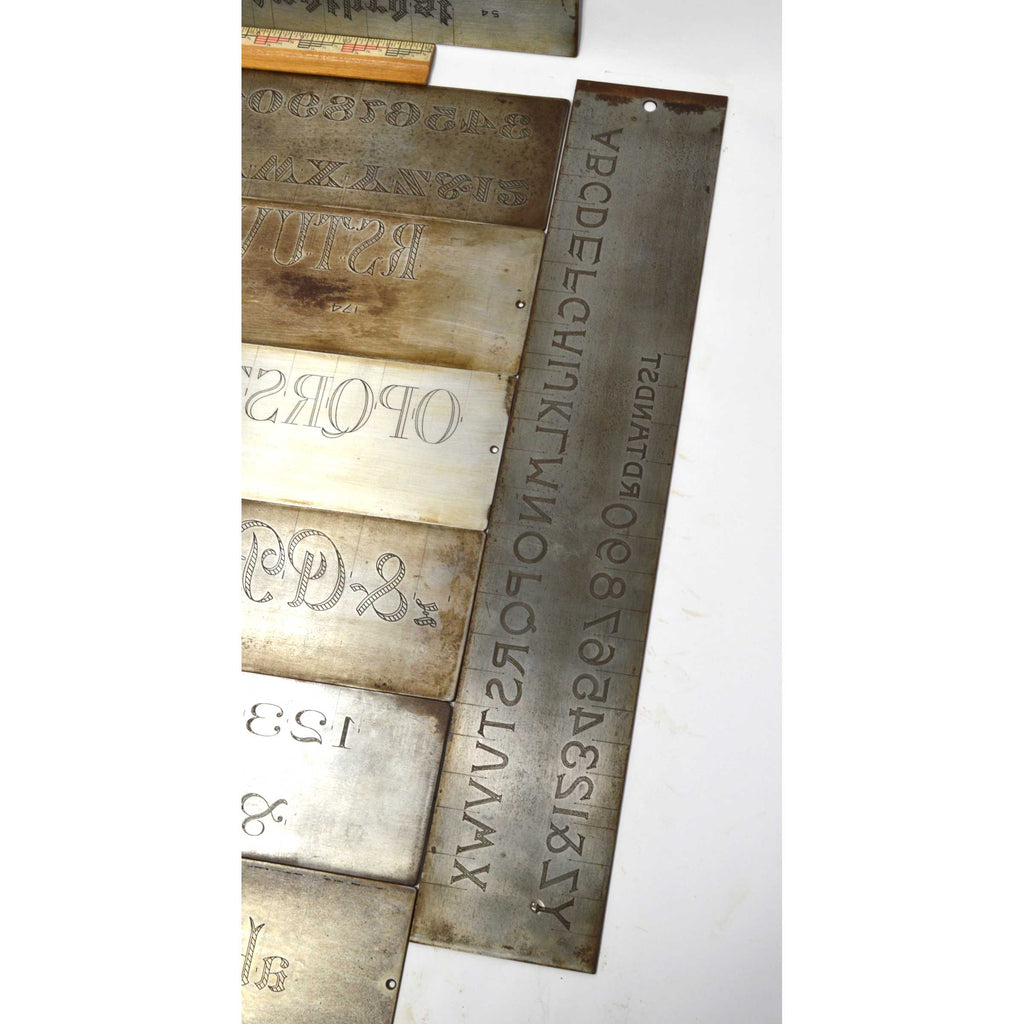 Antique "CRONITE" ENGRAVING FONT PLATE Lot of 9 Plates for ENGRAVER ...