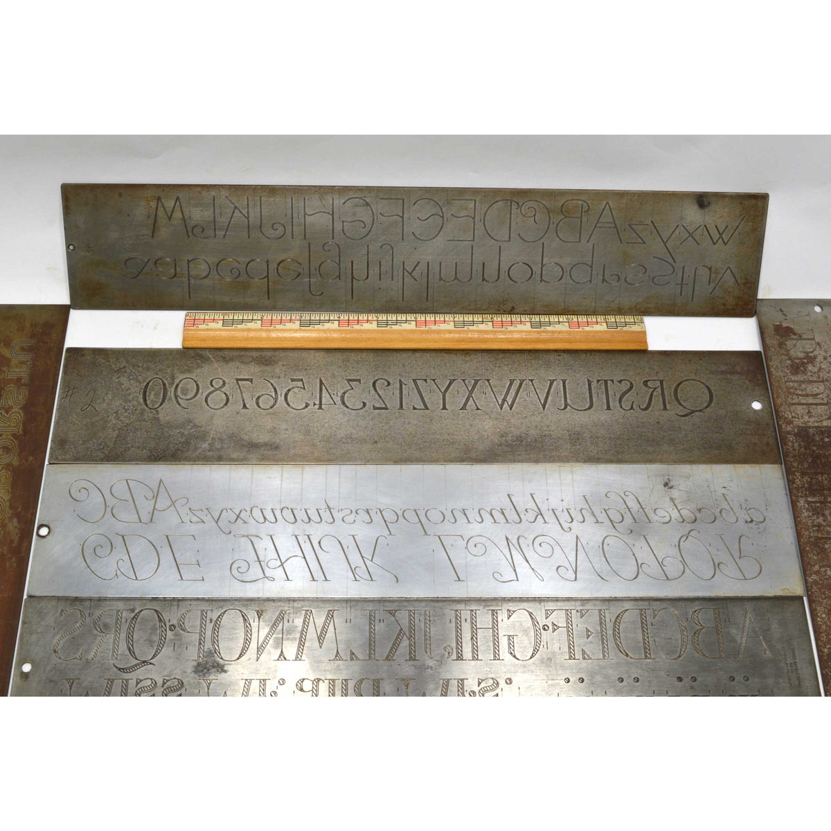 Antique "CRONITE" ENGRAVING FONT PLATE Lot of 8 Plates for ENGRAVER 'P ...