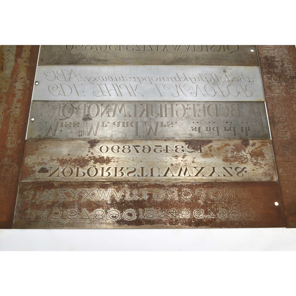 Antique "CRONITE" ENGRAVING FONT PLATE Lot of 8 Plates for ENGRAVER 'P ...