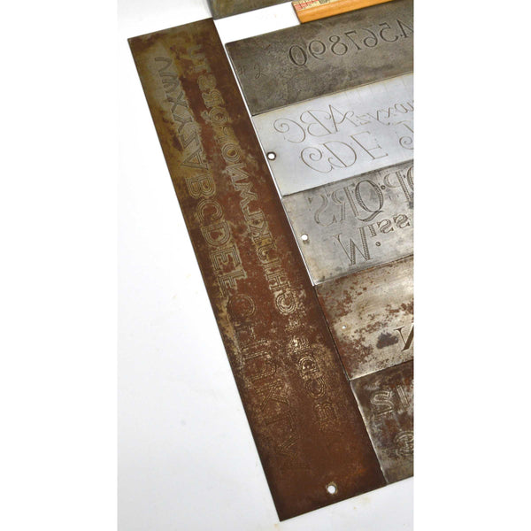 Antique "CRONITE" ENGRAVING FONT PLATE Lot of 8 Plates for ENGRAVER 'P ...