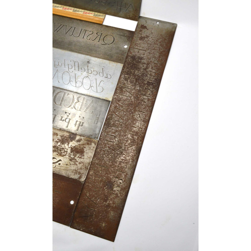 Antique "CRONITE" ENGRAVING FONT PLATE Lot of 8 Plates for ENGRAVER 'P ...